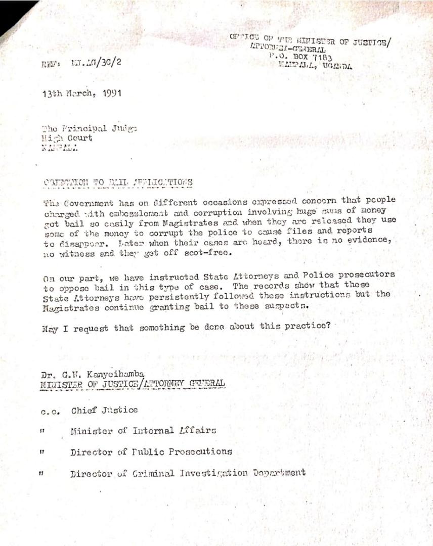 Exclusive: Prof. Kanyeyihamba’s 1991 letter opposing bail for offenders ...